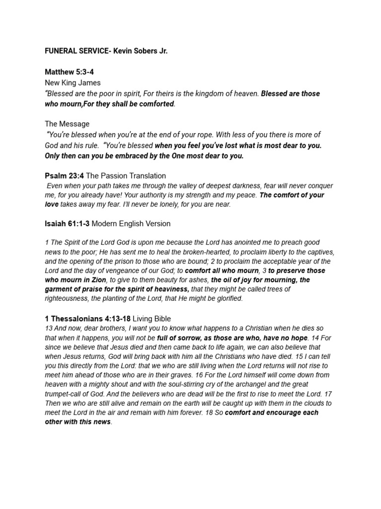 FUNERAL SERVICE Scriptures and Committal Prayers | Download Free PDF ...