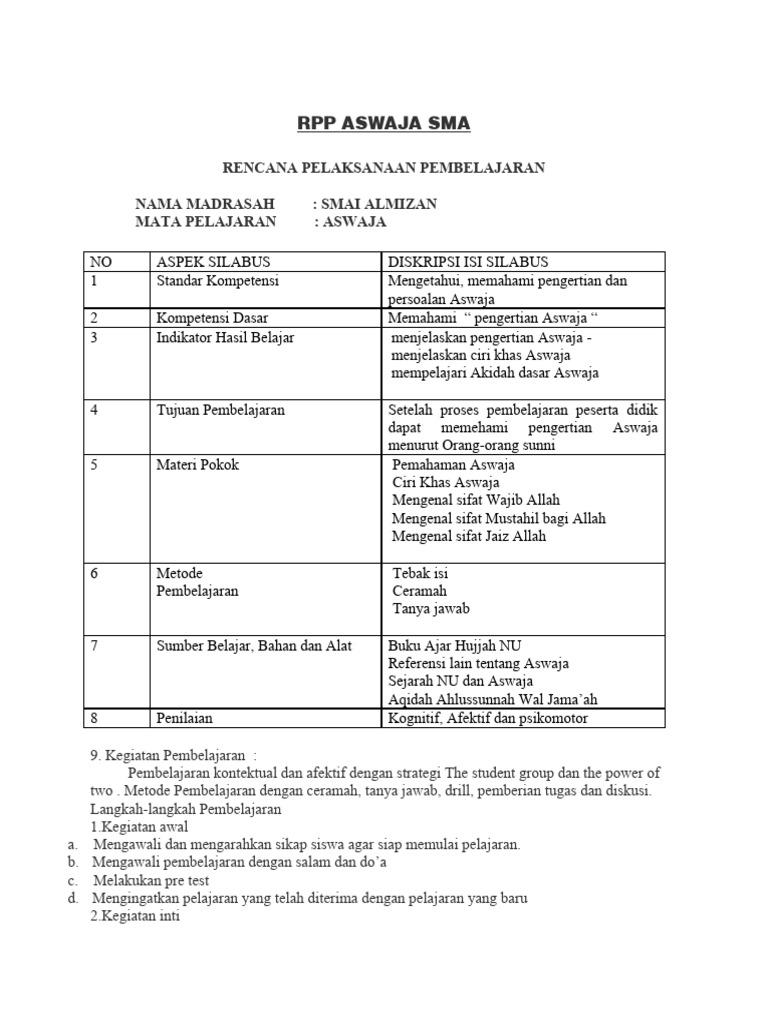 RPP Aswaja Sma | PDF