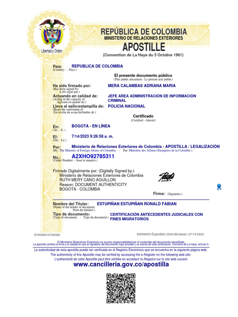 Apostilla de Antecedentes Judiciales en Colombia | PDF | Documentos legales
