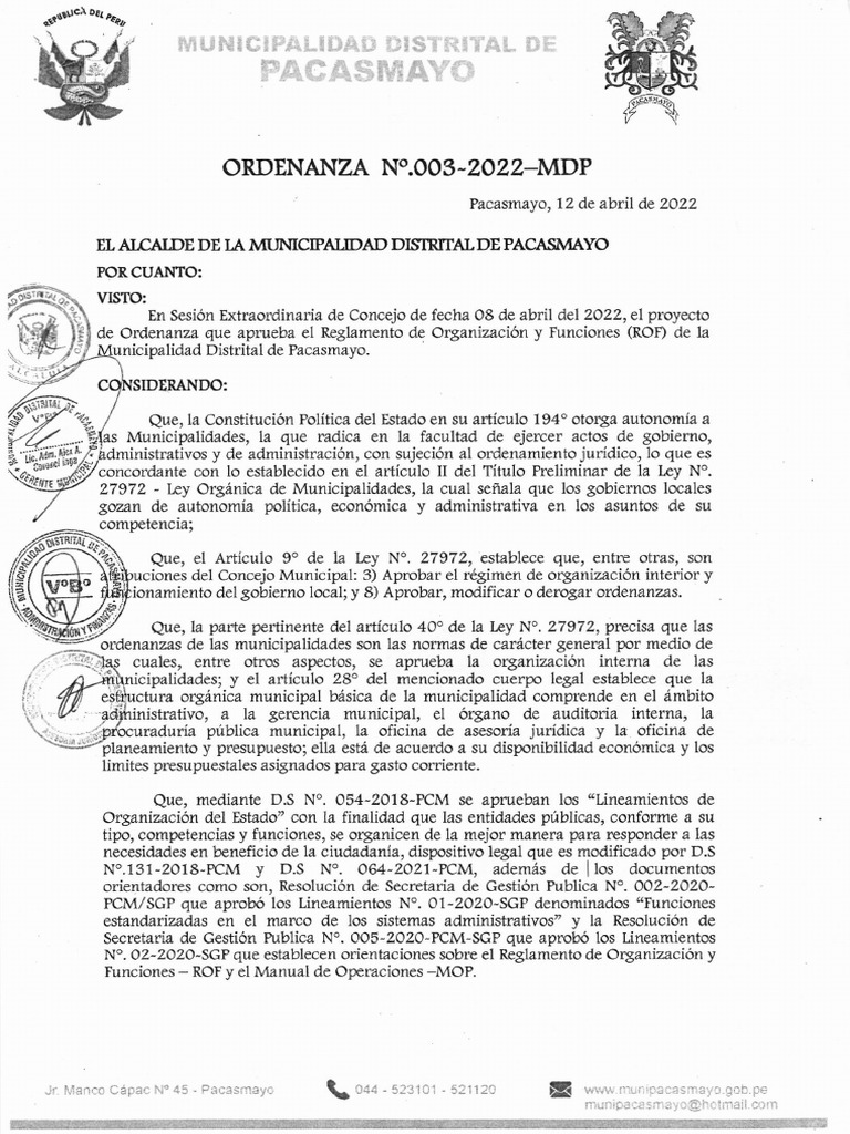 Rof MDP | PDF | Gobierno local | Regulación