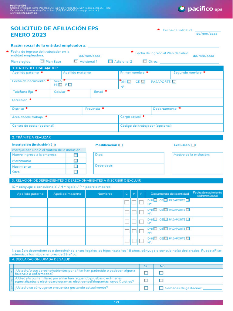 Solicitud de Afiliación a EPS Pacífico | PDF | Historial médico | Seguro