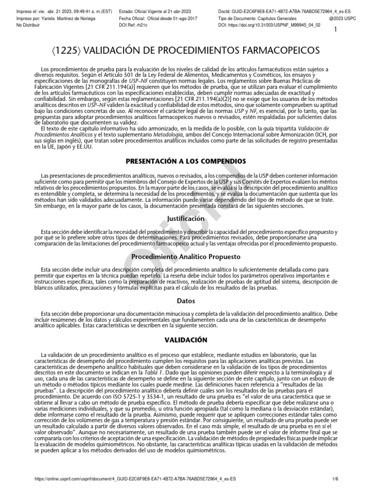 USP 1225 Validación de Metodología | PDF | Exactitud y precisión ...