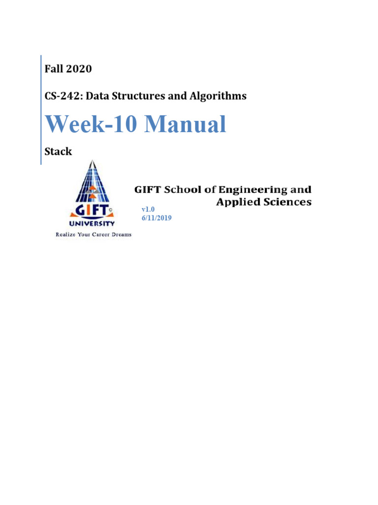 Week 10 Manual Cs 242 Dsa Stack Pdf Algorithms And Data Structures Software Engineering 