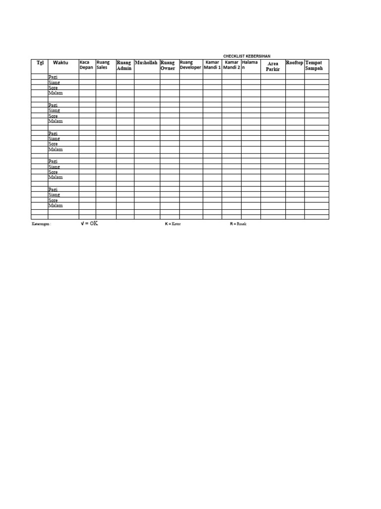 Checklist Kebersihan Ruangan | PDF