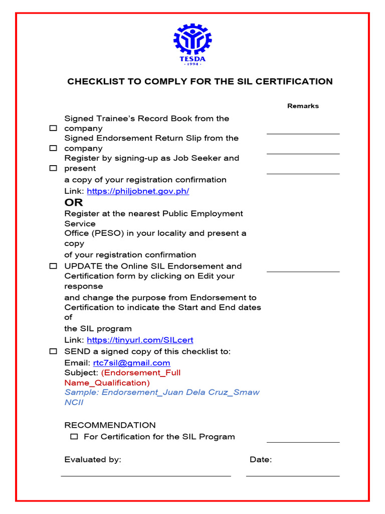 Checklist For The SIL Certification | PDF