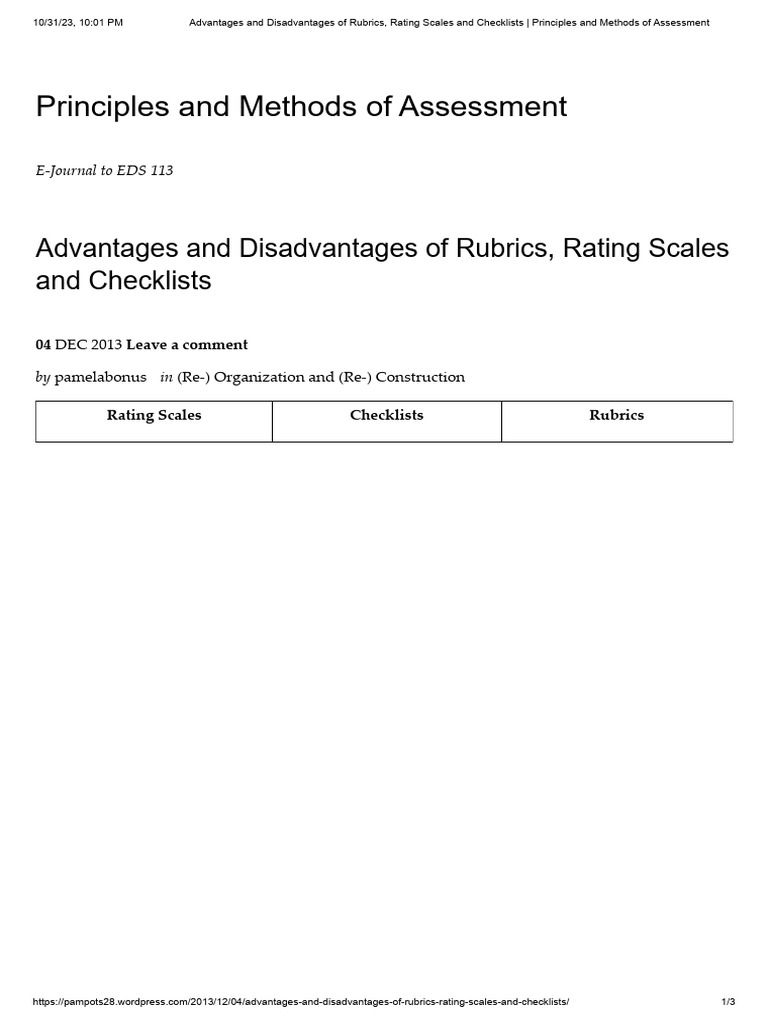 Advantages and Disadvantages of Assessment Tools | PDF | Rubric ...