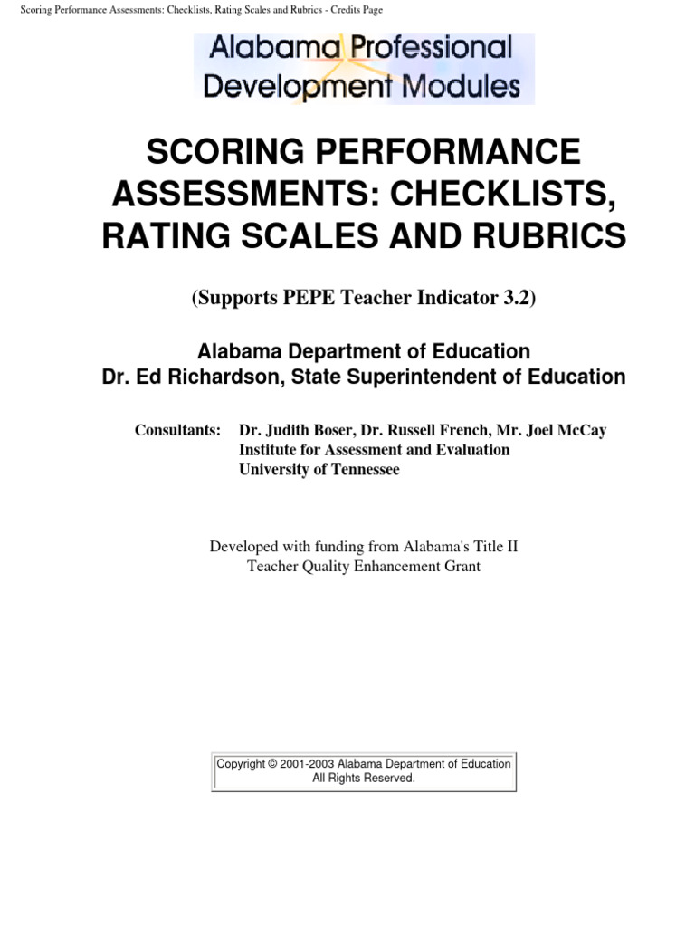 Scoring Performance Assessments - Checklists, Rating Scales and Rubrics ...