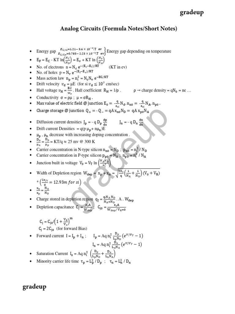 Analog - Electronics - Short Notes | PDF | Semiconductors | P–N Junction