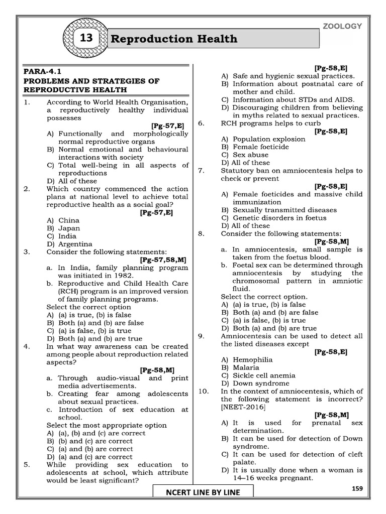 Ncert Line by Line - Reproductive Health | PDF