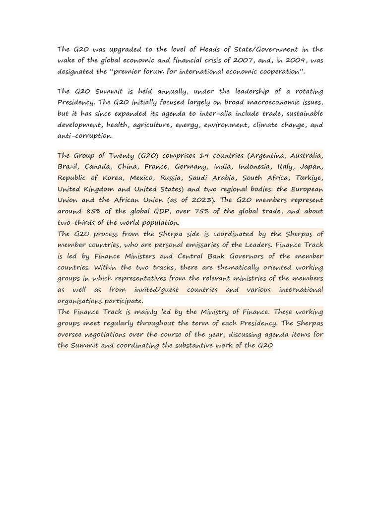 Importance of G20 | PDF | Politics | Social Science