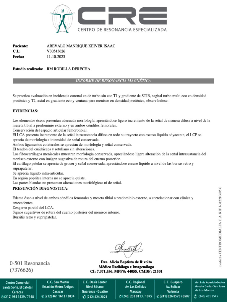Informe | PDF | Rodilla | Especialidades Medicas