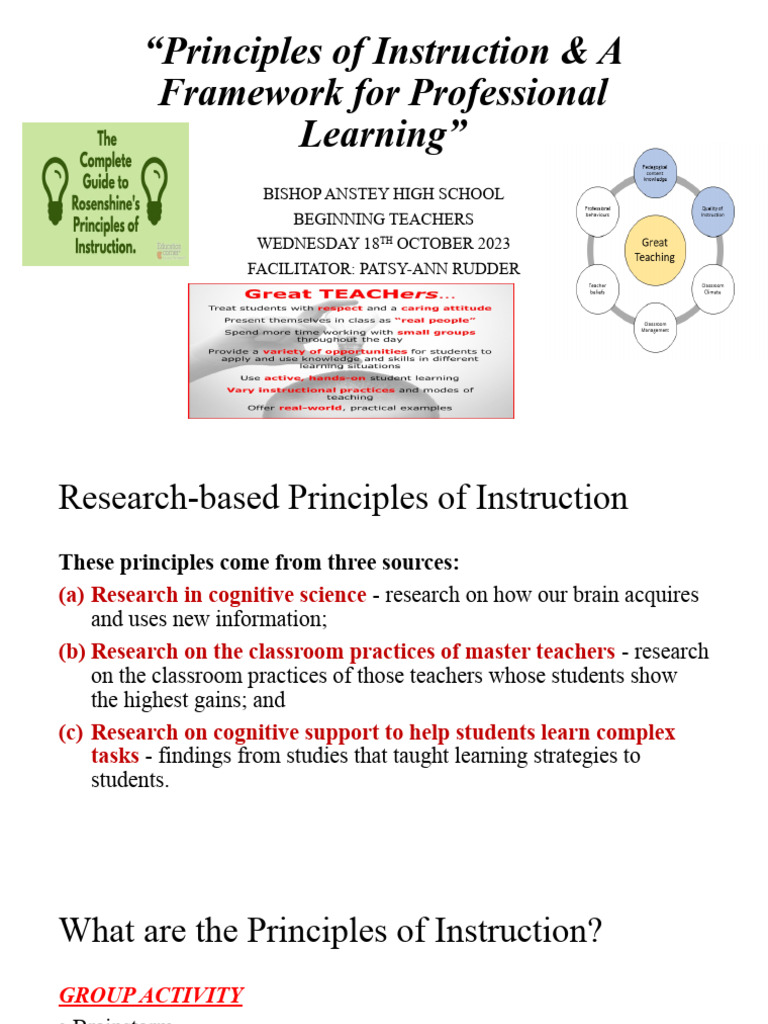 Principles of Instruction & A Framework For Professional Learning | PDF | Teachers | Learning