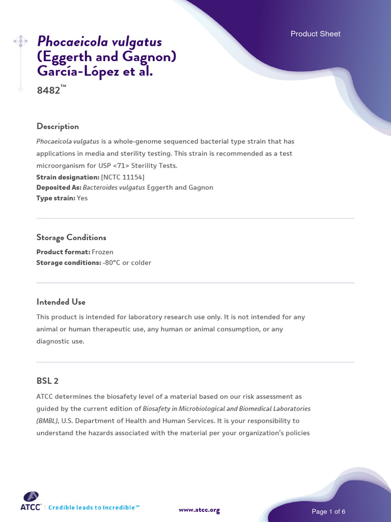 8482 Product Sheet - Phocaeicola Vulgatus (Eggerth and Gagnon) García ...
