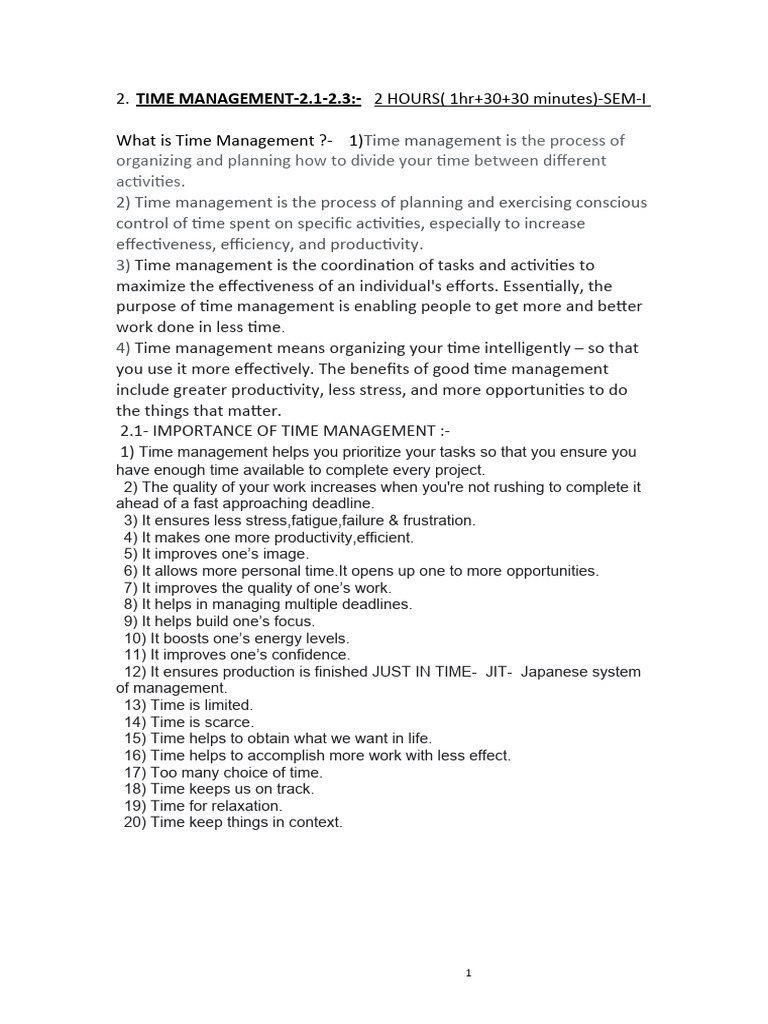 Time Management-2.1-2.3-Sem-I | PDF | Time Management | Professional Skills