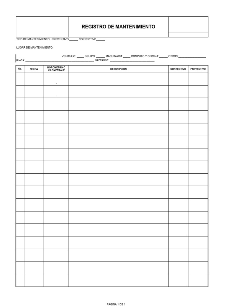 Formato Registro de Mantenimiento | PDF