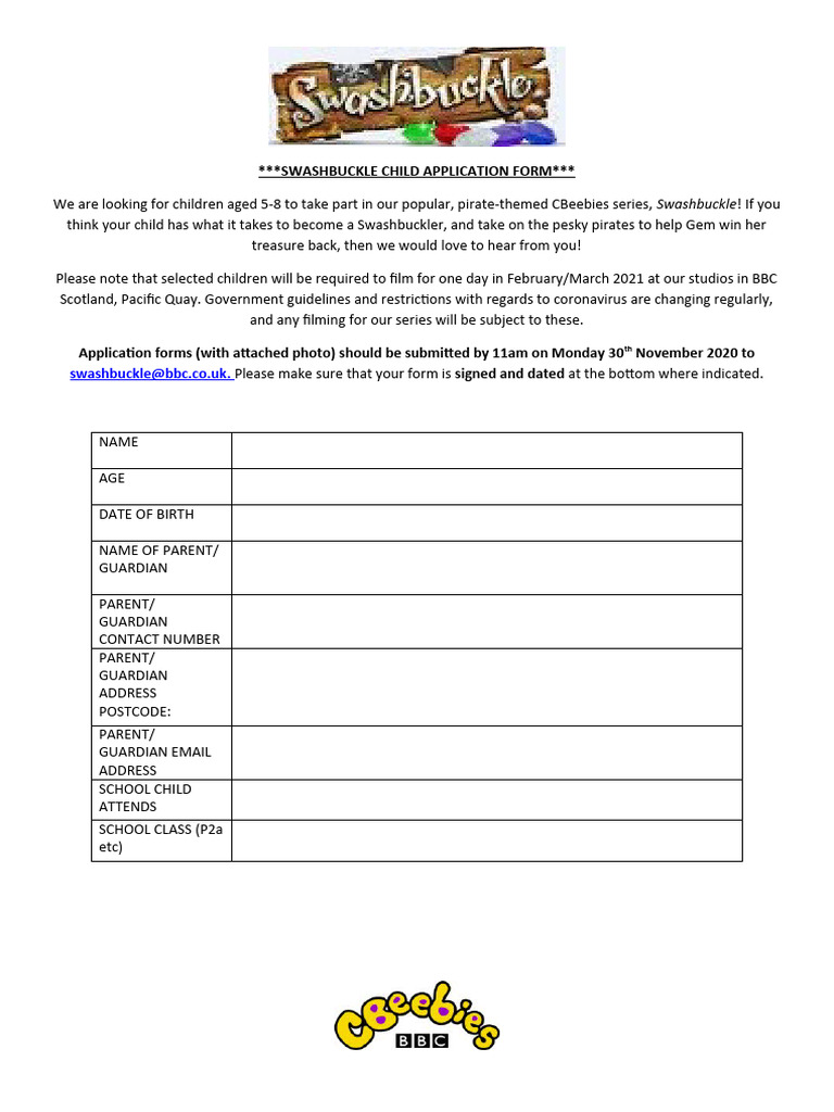 Swashbuckle Kids Casting Call | PDF | Privacy | Information