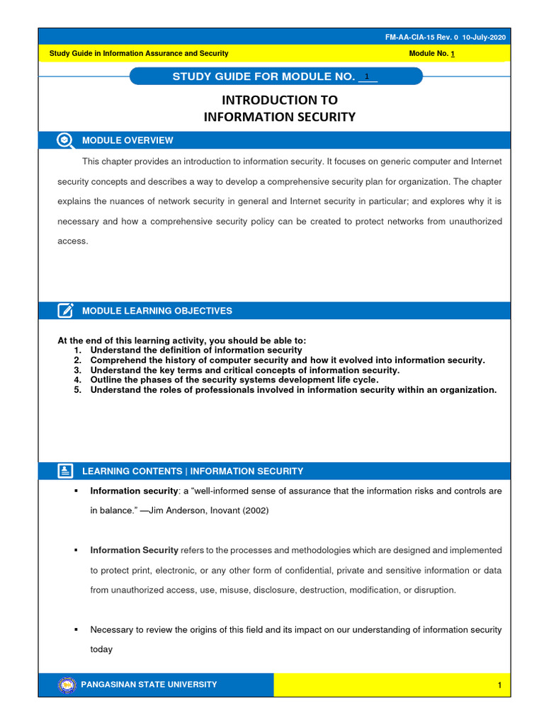 IAS Study Guide Module 1 | PDF | Information Security | Security