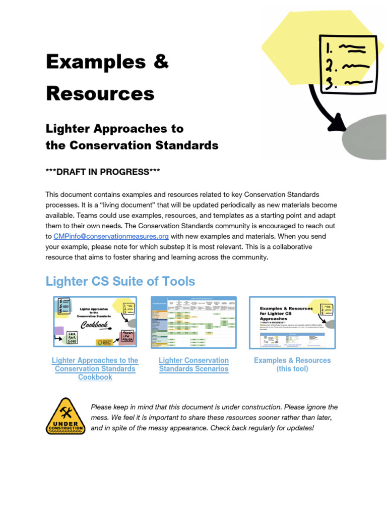 Conservation Standards Resources | PDF | Worksheet | Spreadsheet