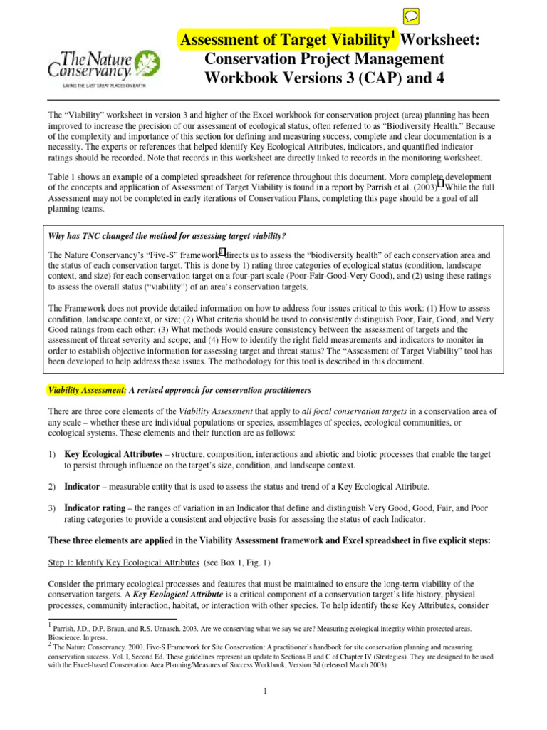 Viability Assessment for Conservation Planning | PDF | Conservation ...