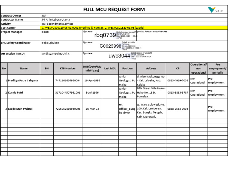 MCU Request Form for Geologists and HR | PDF