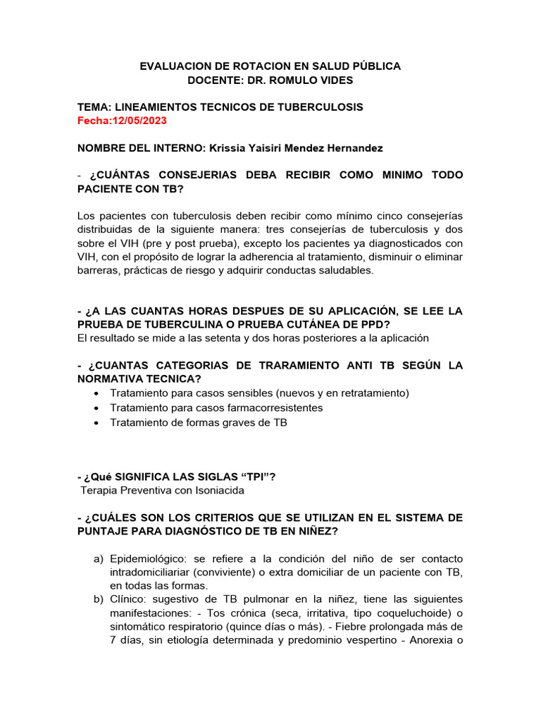 Examen Diagnóstico de Tuberculosis Pulmonar | PDF | Tuberculosis ...