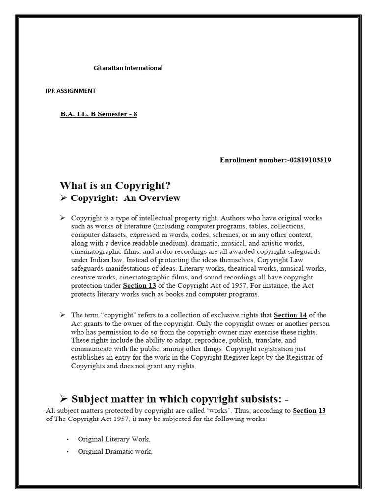 Law Ipr Assignment | PDF | Copyright | Business Law