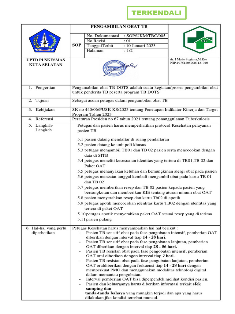 Sop Pengambilan Obat Tb New Pdf