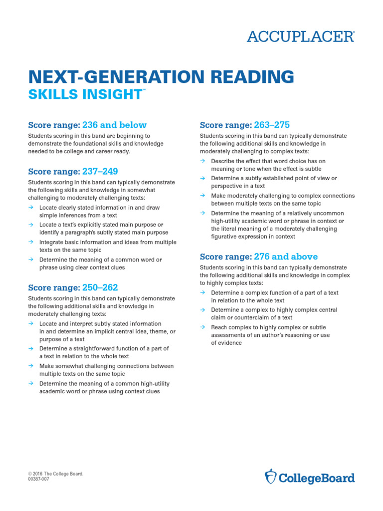 Accuplacer Next Generation Reading Skills Insight Pdf Knowledge Human Communication