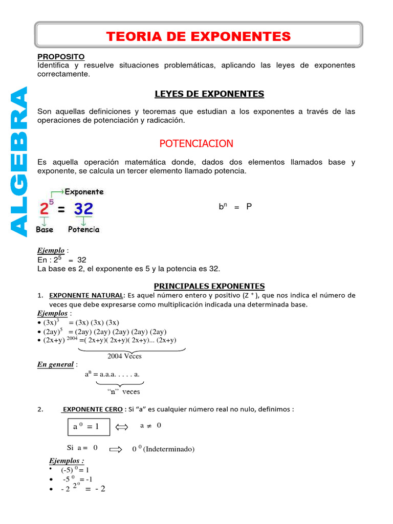 Ficha Teoria de Exponentes | PDF | Exponenciación | Números