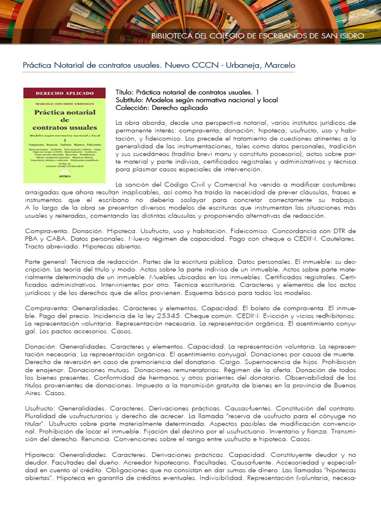 Práctica Notarial de Contratos Usuales. Nuevo CCCN Urbaneja Marcelo | PDF | Ley de fideicomiso ...