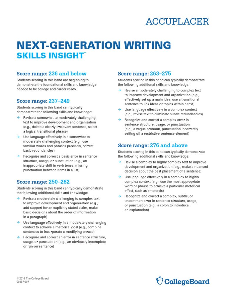 Accuplacer Next Generation Writing Skills Insight Pdf Sentence Linguistics Linguistics