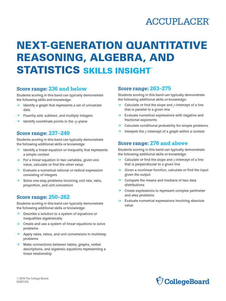 Accuplacer Next Generation Quant Reasoning Algebra Stats Skills Insight ...