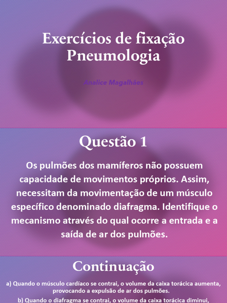 EXERCÍCIOS DE FIXAÇÃO PNEUMO P1 SR Correto | PDF | Pulmão ...