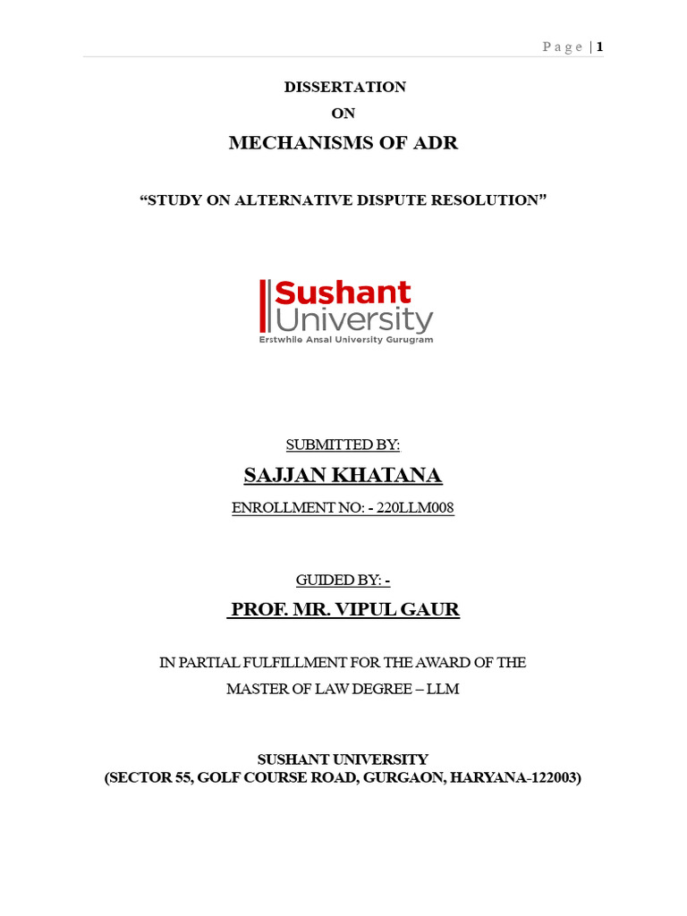 Mechanism of ADR Dissertation | PDF | Alternative Dispute Resolution ...