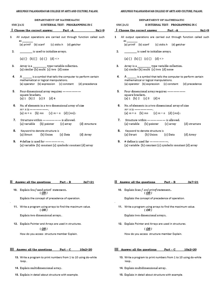 II Internal Nov 2023 | PDF | Pointer (Computer Programming) | Mathematical Logic
