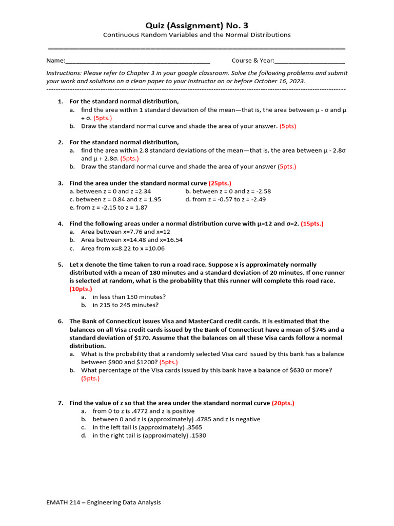 Quiz 3 | PDF | Normal Distribution | Probability Distribution Quiz 3 | PDF | Normal Distribution | Probability Distribution