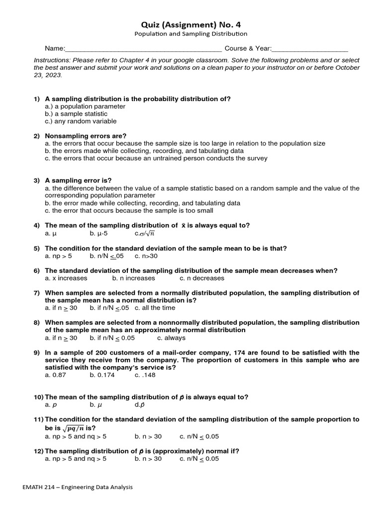 Quiz 4 | PDF | Errors And Residuals | Probability Distribution