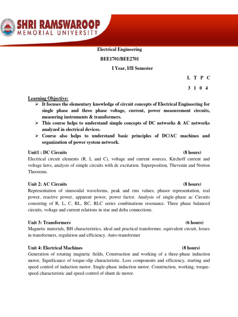 AICTE B.Tech EE I Sem New | PDF | Electric Motor | Electrical Network