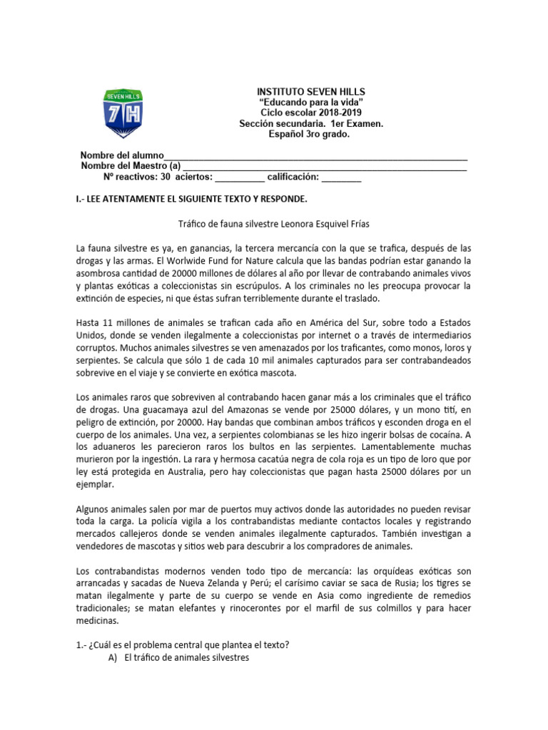 Examen de Español 3er Grado | PDF | Contrabando | Marfil