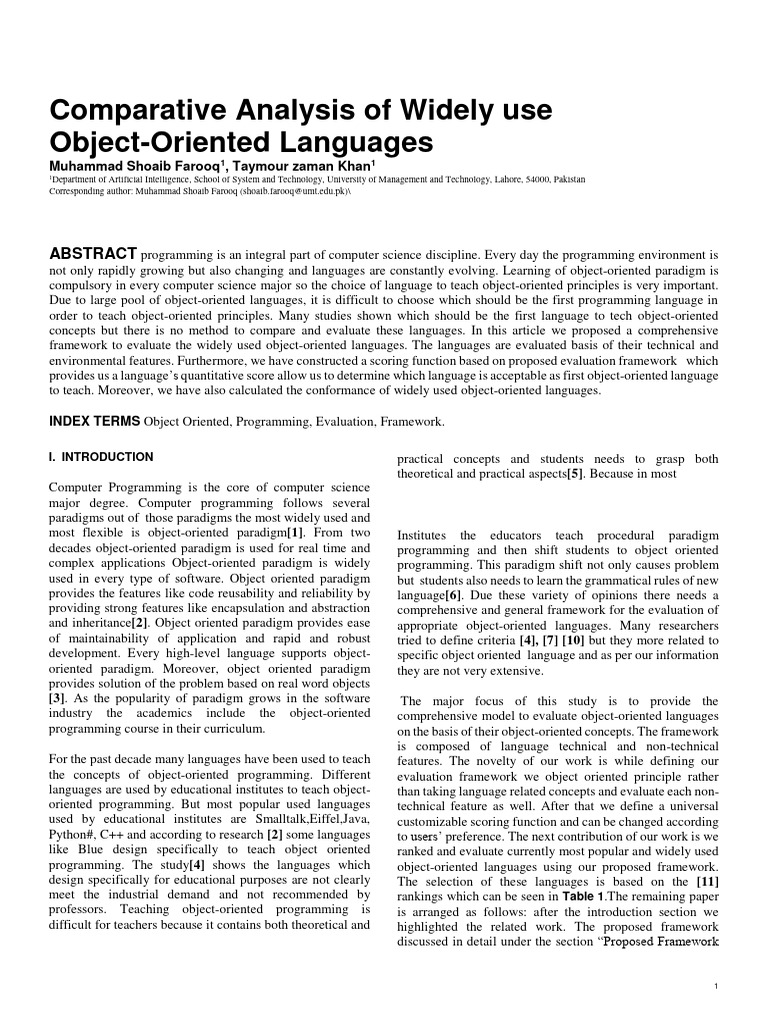 Comparative Analysis of Widely Use Object-Oriented Languages | PDF | Class (Computer Programming ...