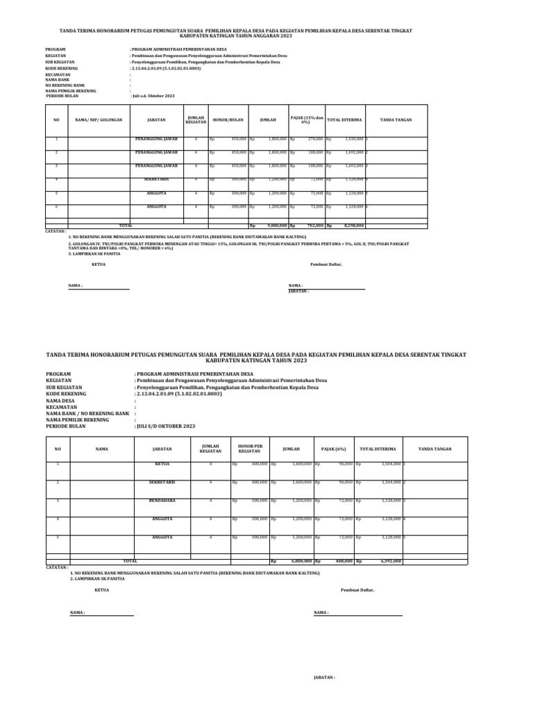 Format Honor Panitia 2023 | PDF | Hukum | Griya & Taman