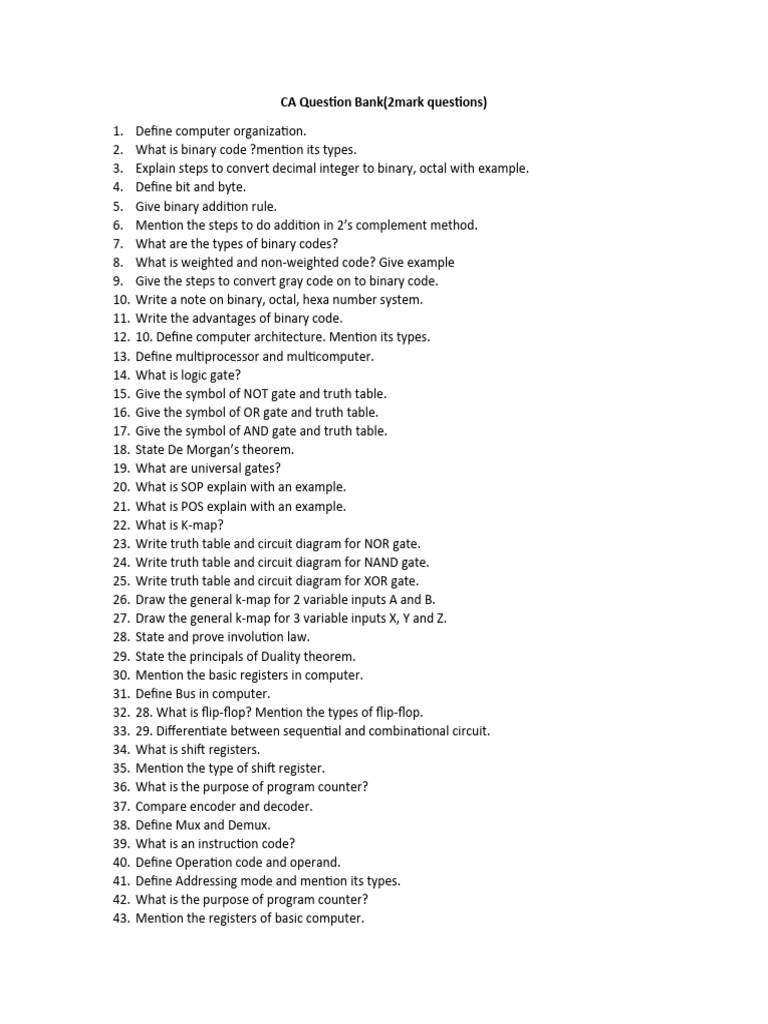 CA Question Bank-1 | PDF | Logic Gate | Computer Engineering