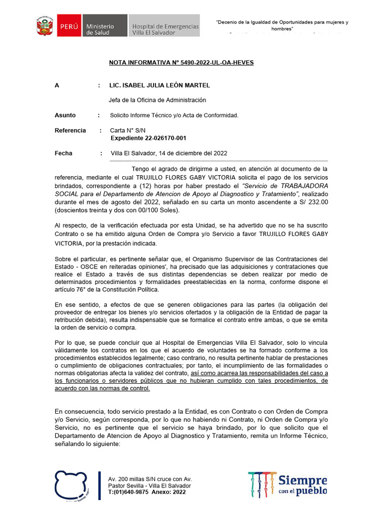 Informe sobre Servicio de Gaby Victoria | PDF | Gobierno