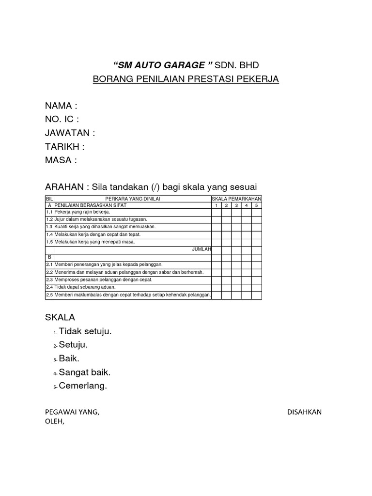 Borang Penilaian Prestasi Pekerja | PDF | Bisnis