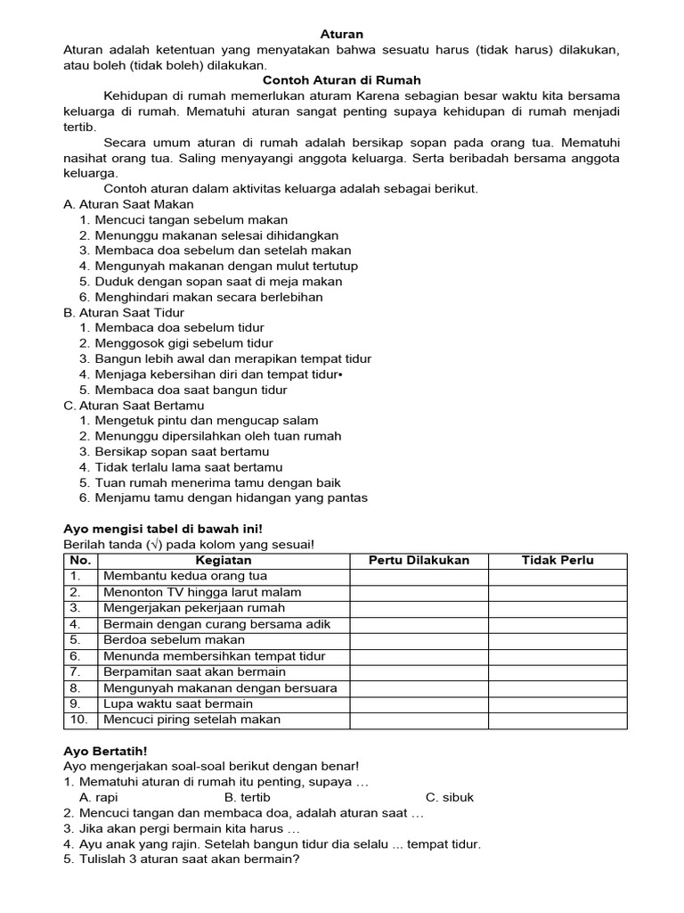 Contoh Aturan Di Rumah | PDF