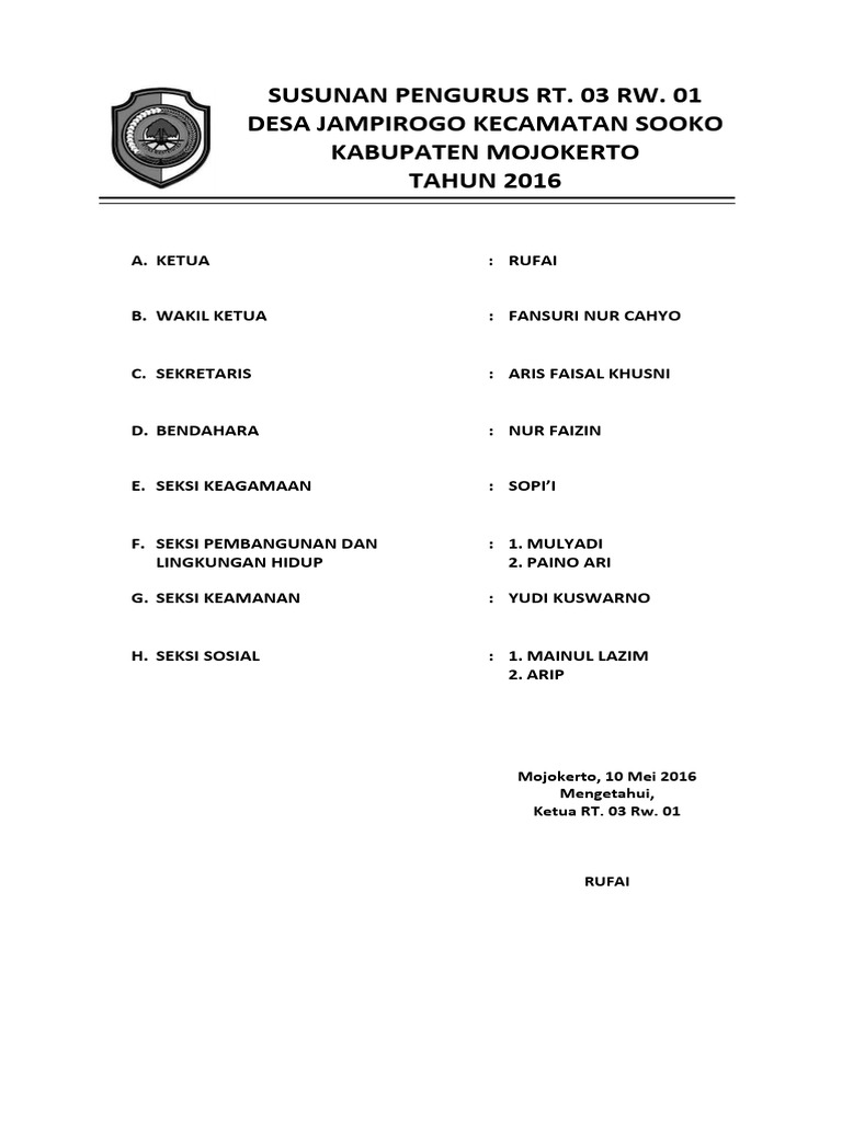 Susunan Pengurus RT | PDF
