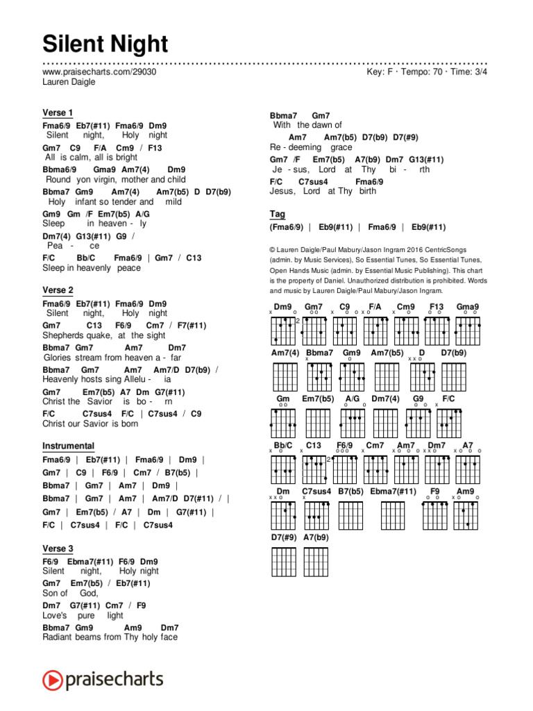 Silent Night 29030 Chord Chart F 2 Column | PDF