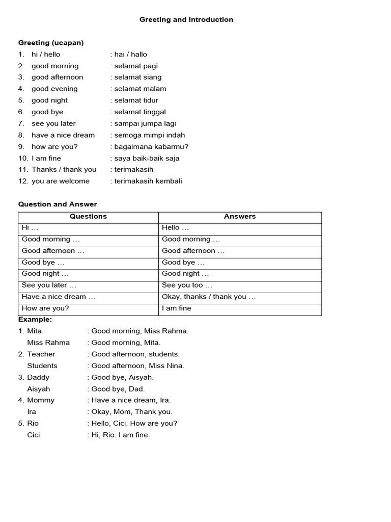 Greeting and Introduction | PDF