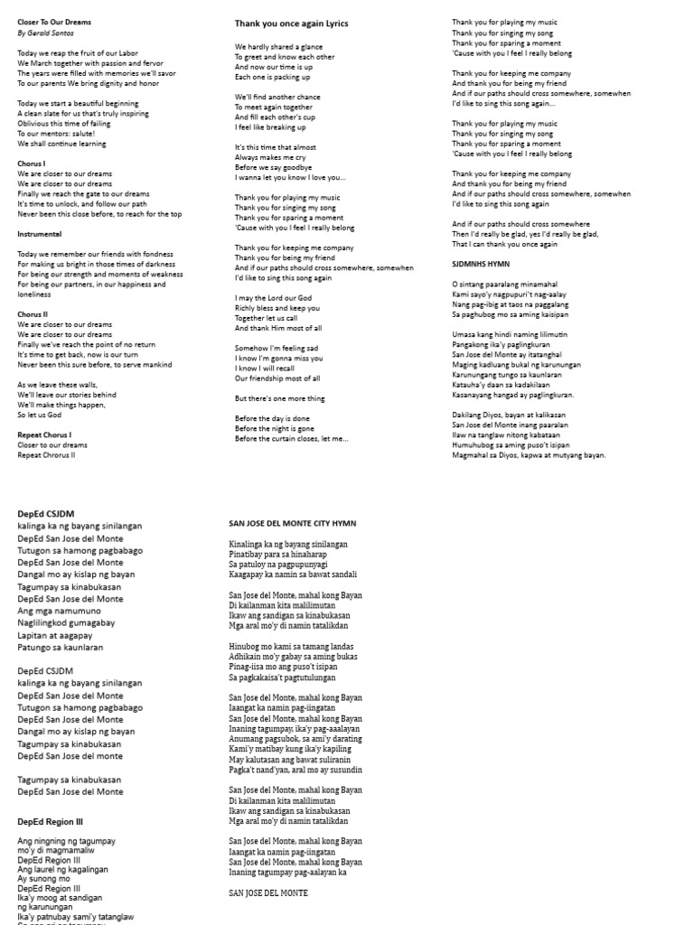 Moving Up Songs Lyrics | PDF