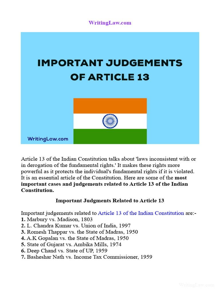 Important Judgments Related To Article 13 | PDF | Statutory Law | Common Law